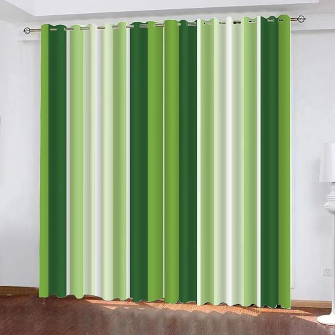 Green Gradient Stripes Blackout Curtains, Vertical Stripes Blackout ...