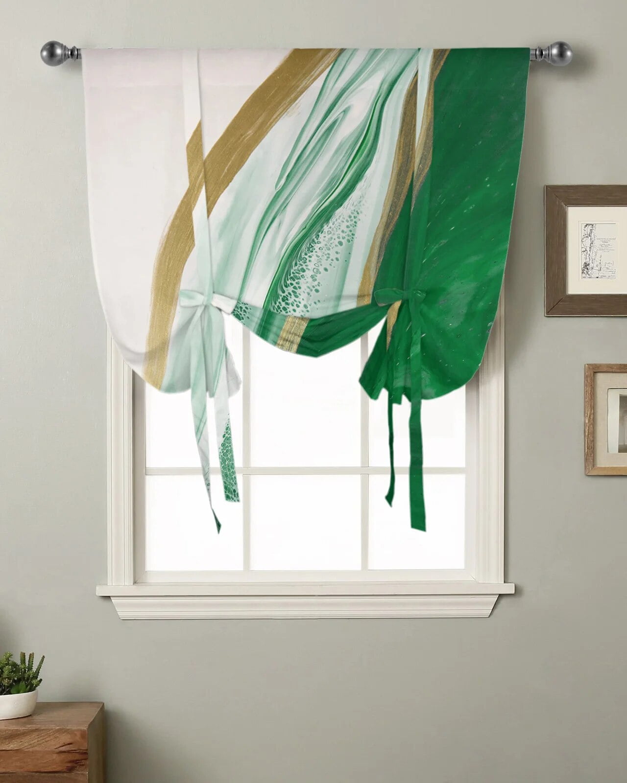 Green Gradient Texture Marble Pattern Kitchen Short Window Curtain ...