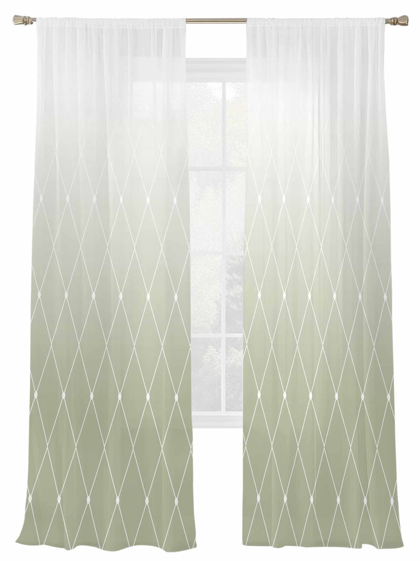Green Gradient Texture Sheer Curtains for Living Room Bedroom, Light ...
