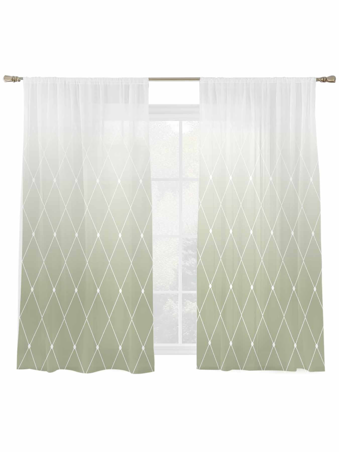 Green Gradient Texture Sheer Curtains for Living Room Bedroom, Light ...