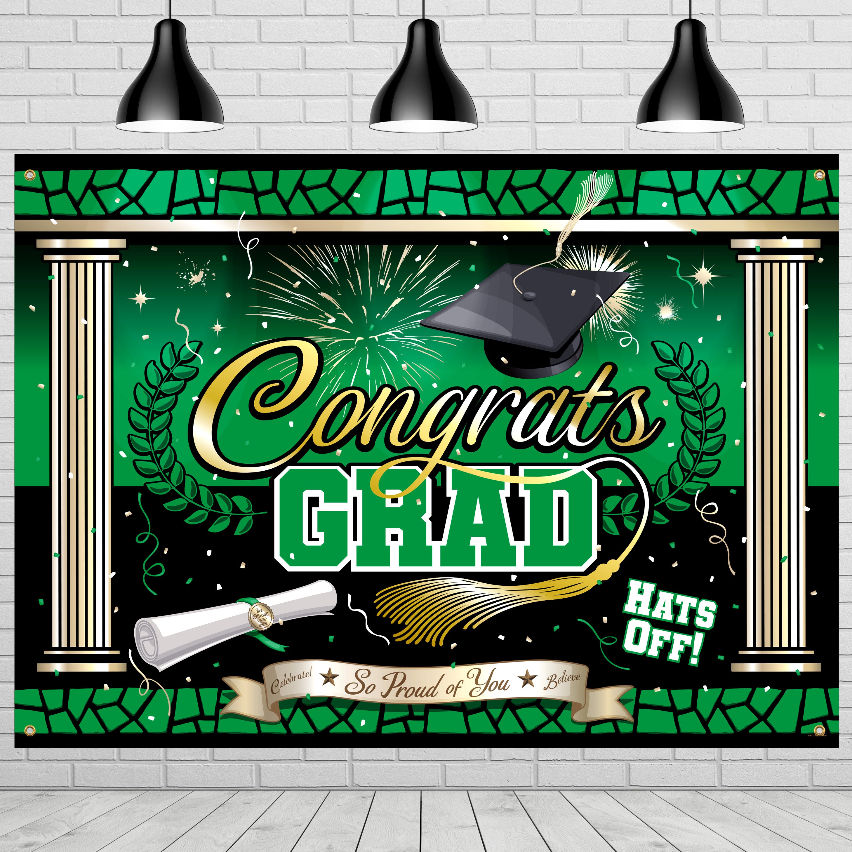 Green Graduation Backdrop - Green Graduation Party Supplies - Walmart.com