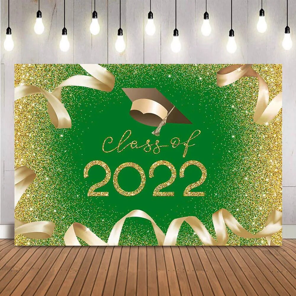 Green Graduation Backdrop for Photography Class of 2022 Gold Glitter ...