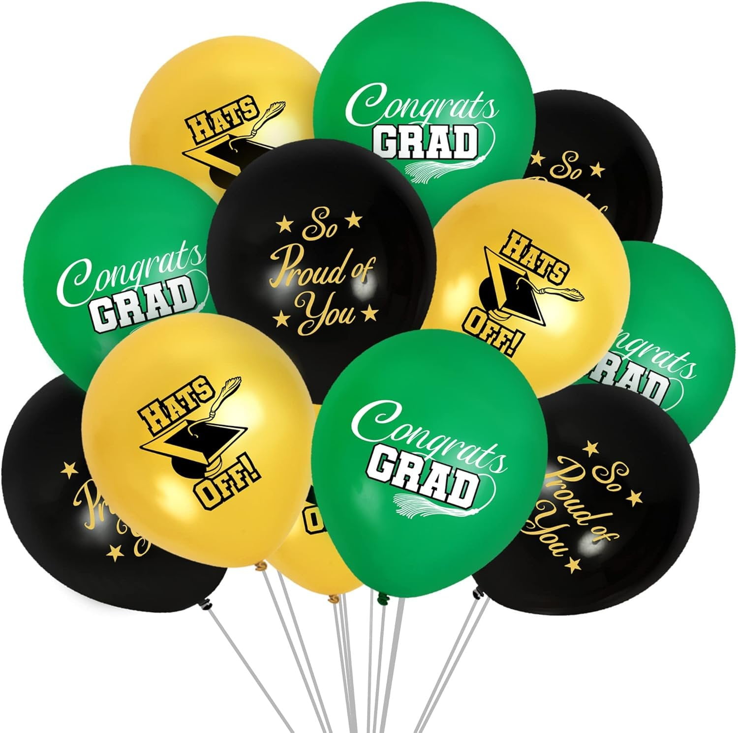 Green Graduation Balloon Bouquet 12 Pack - Green Graduation Party ...