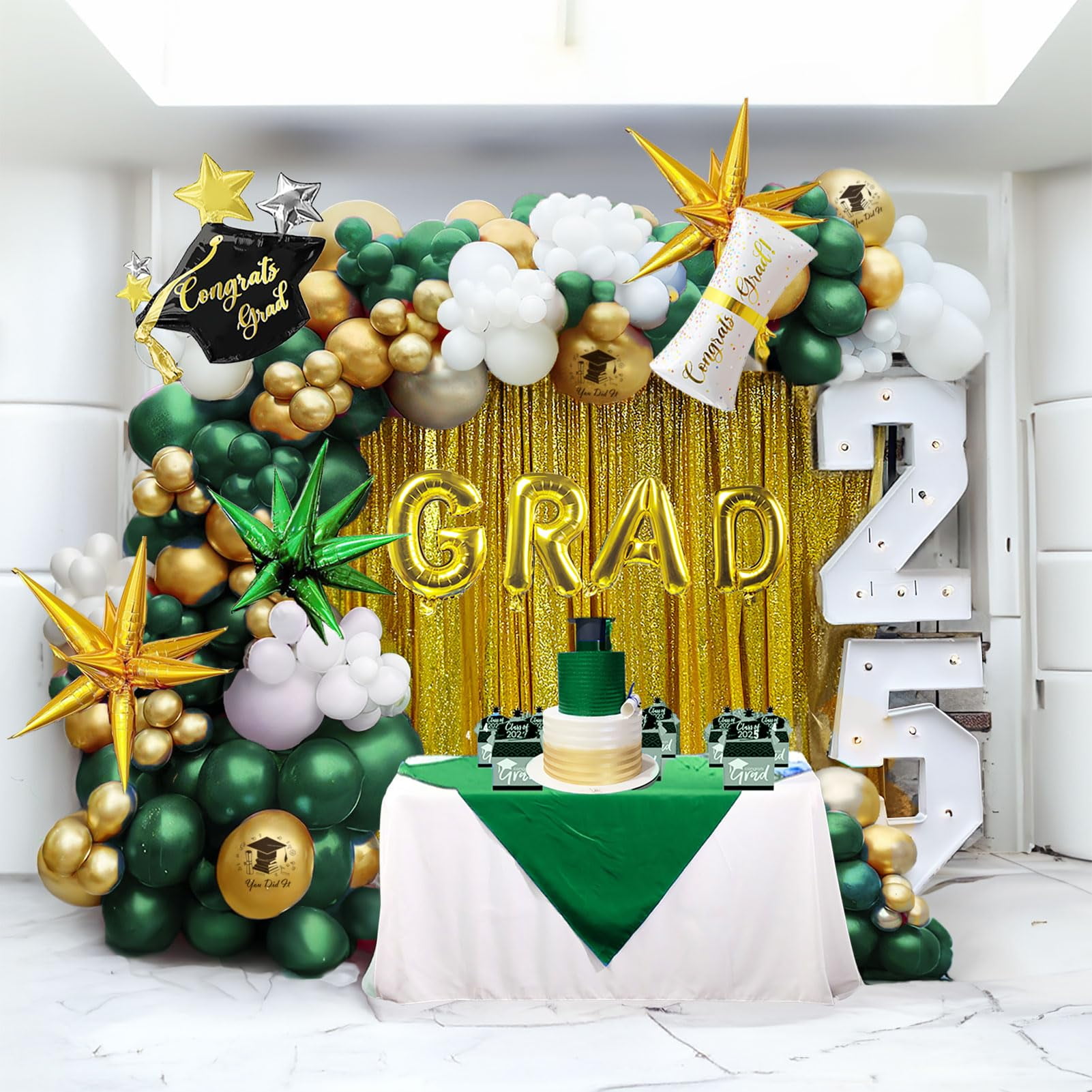 Green Graduation BalloonTRDN Garland Arch Kit 115PCS with Graduation Certificate Letter Mylar ...