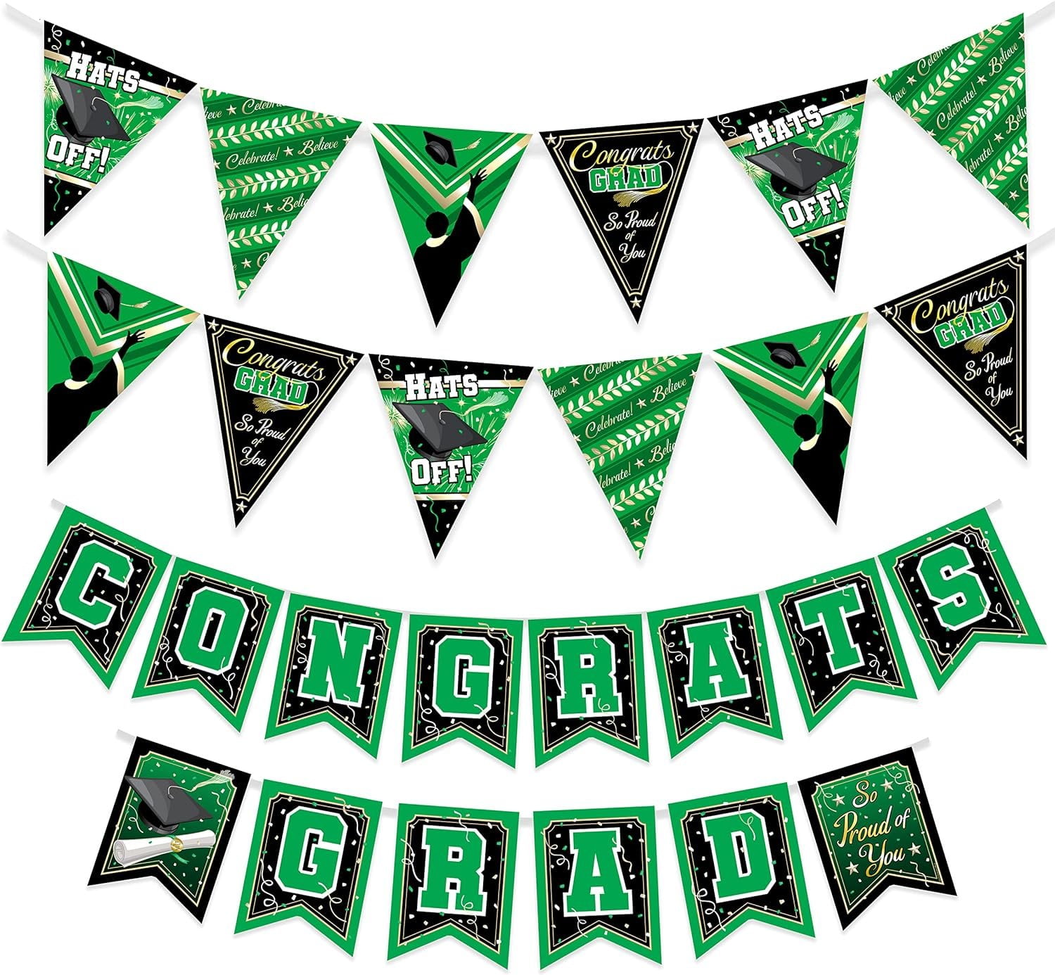 Green Graduation Banner & Pennants Kit - Green Graduation Party ...