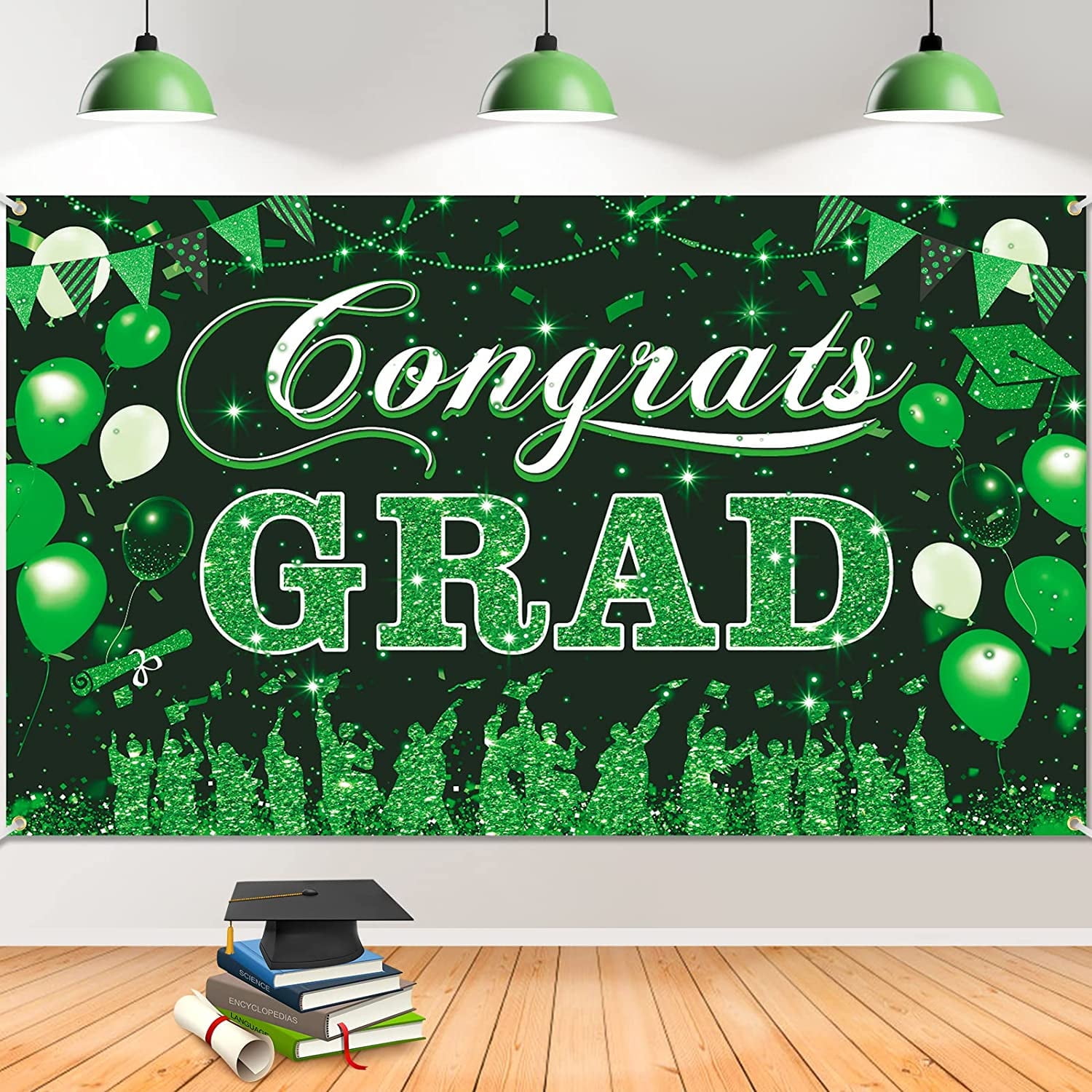 Green Graduation Decoration Banner, Green Black Congrats Grad Banner ...