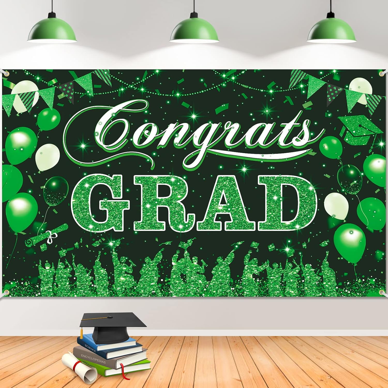 Green Graduation Decoration Banner, Green Black Congrats Grad Banner ...