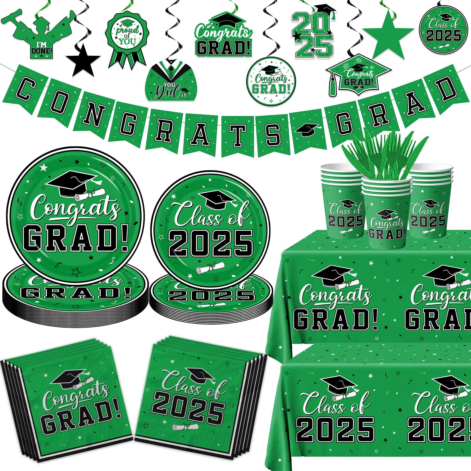 Green Graduation Decorations 2025, MMF7 Graduation Paper Plates and ...