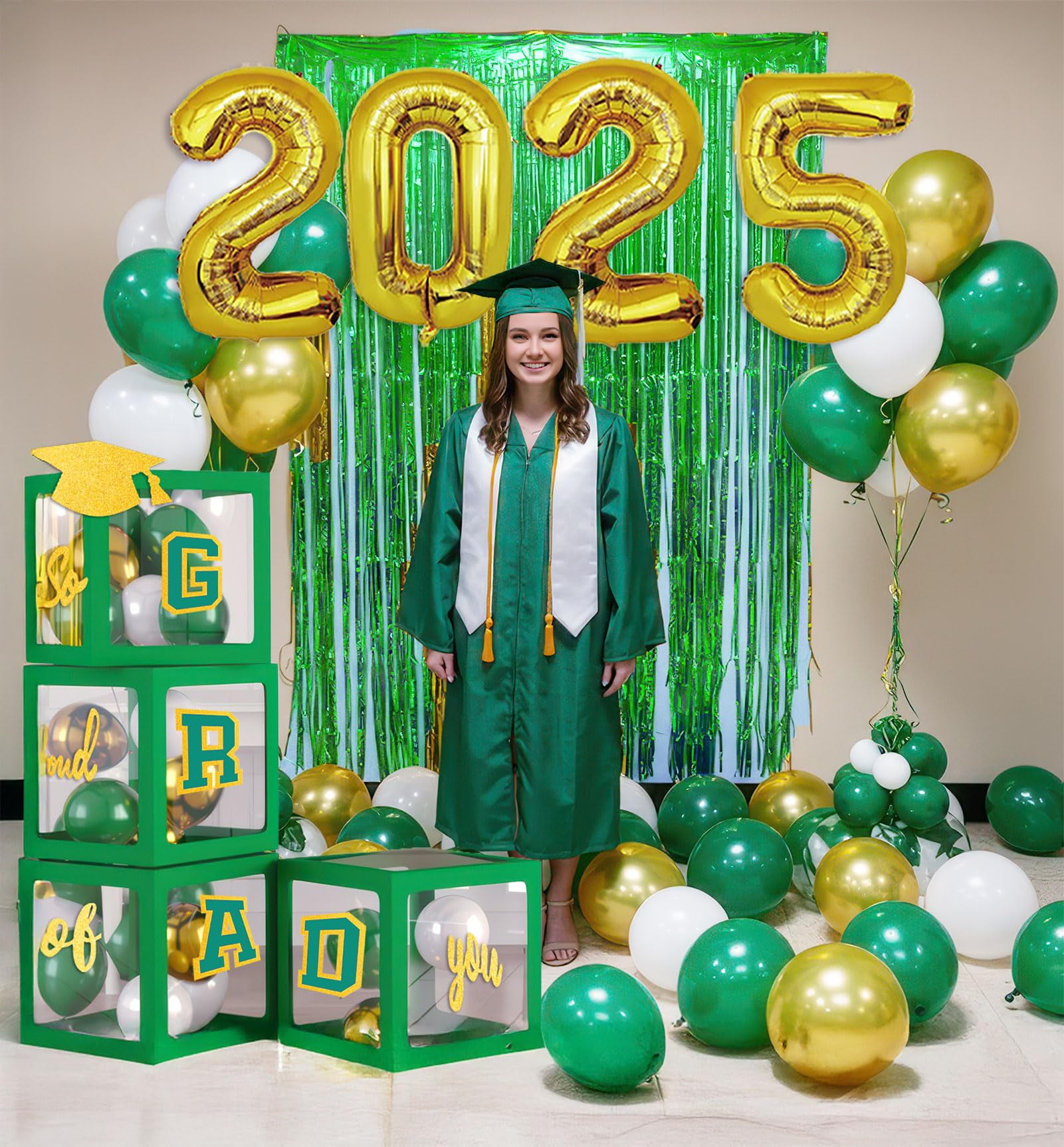 Green Graduation Decorations 2025 RRF12 Set of 4 GRAD Balloon Boxes ...
