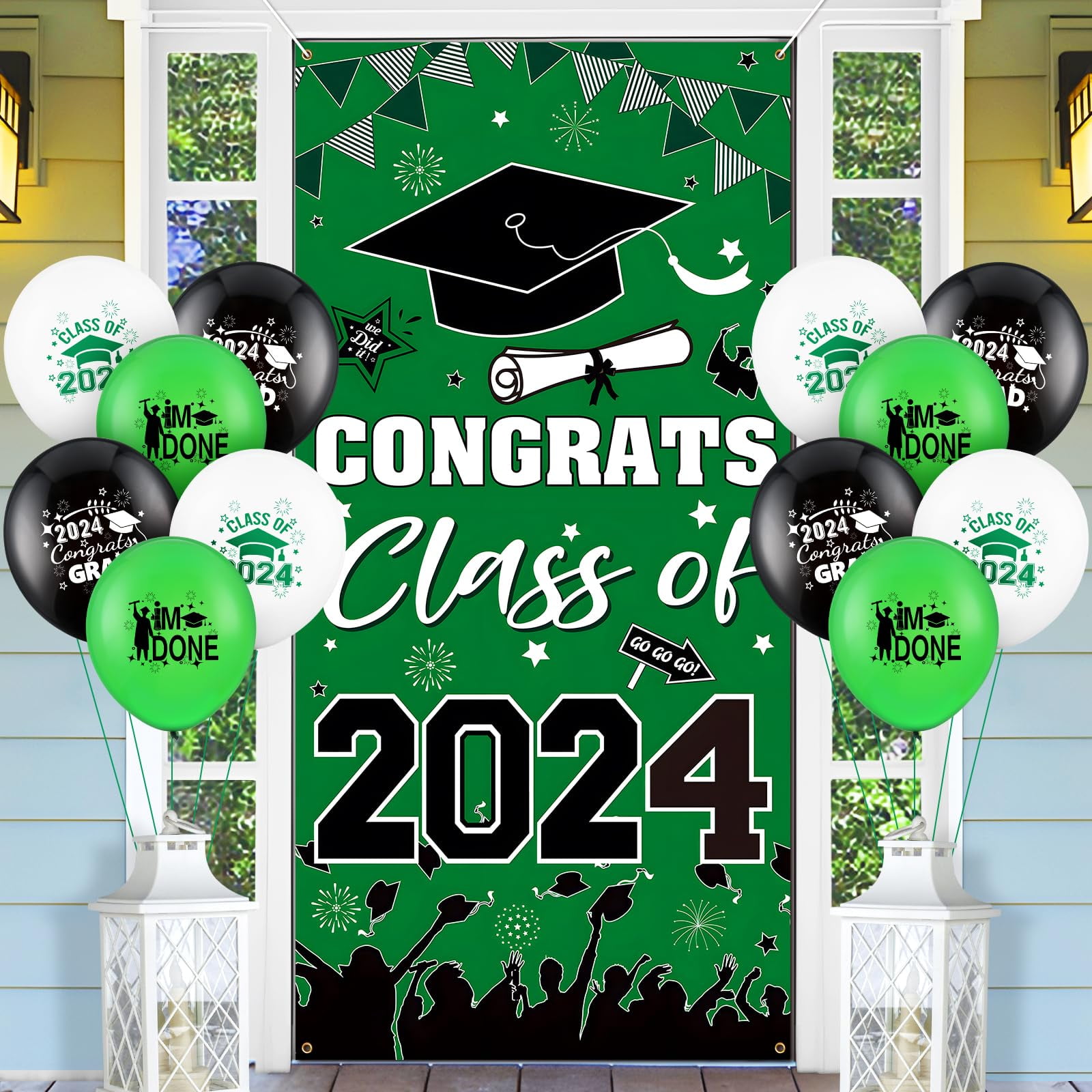 Green Graduation Party Decorations Green Black Congrats Grad Cover ...