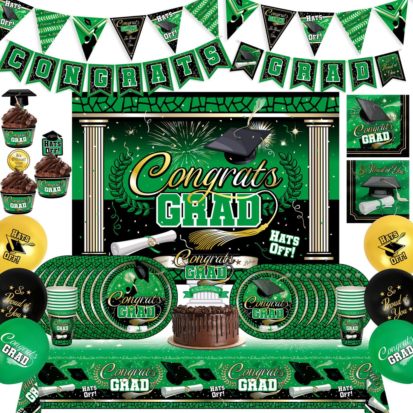 Green Graduation Party Supplies Ultimate Set for 24 Guests - Walmart.com
