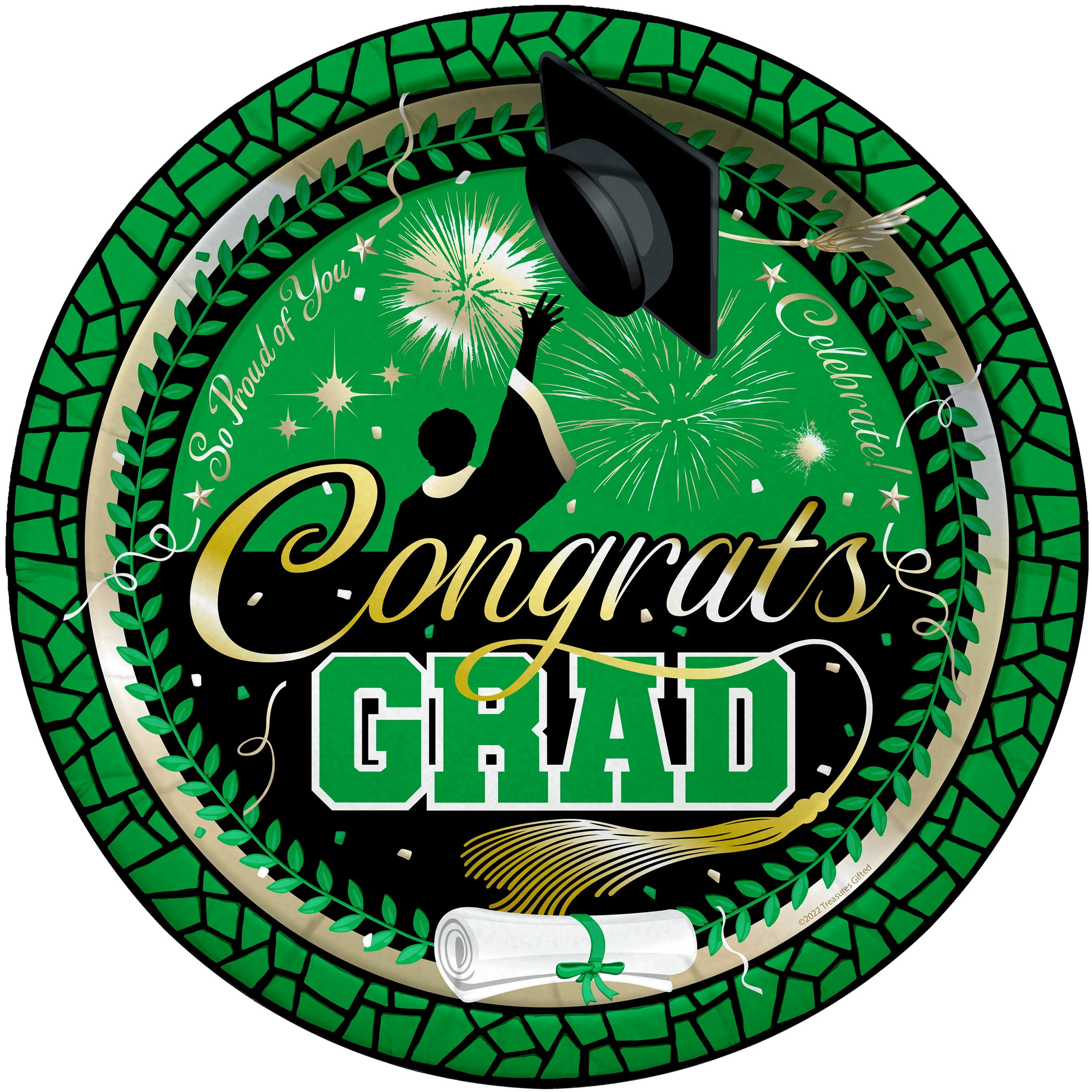 Green Graduation Plates 9in 24 Count - Green Graduation Party Supplies ...