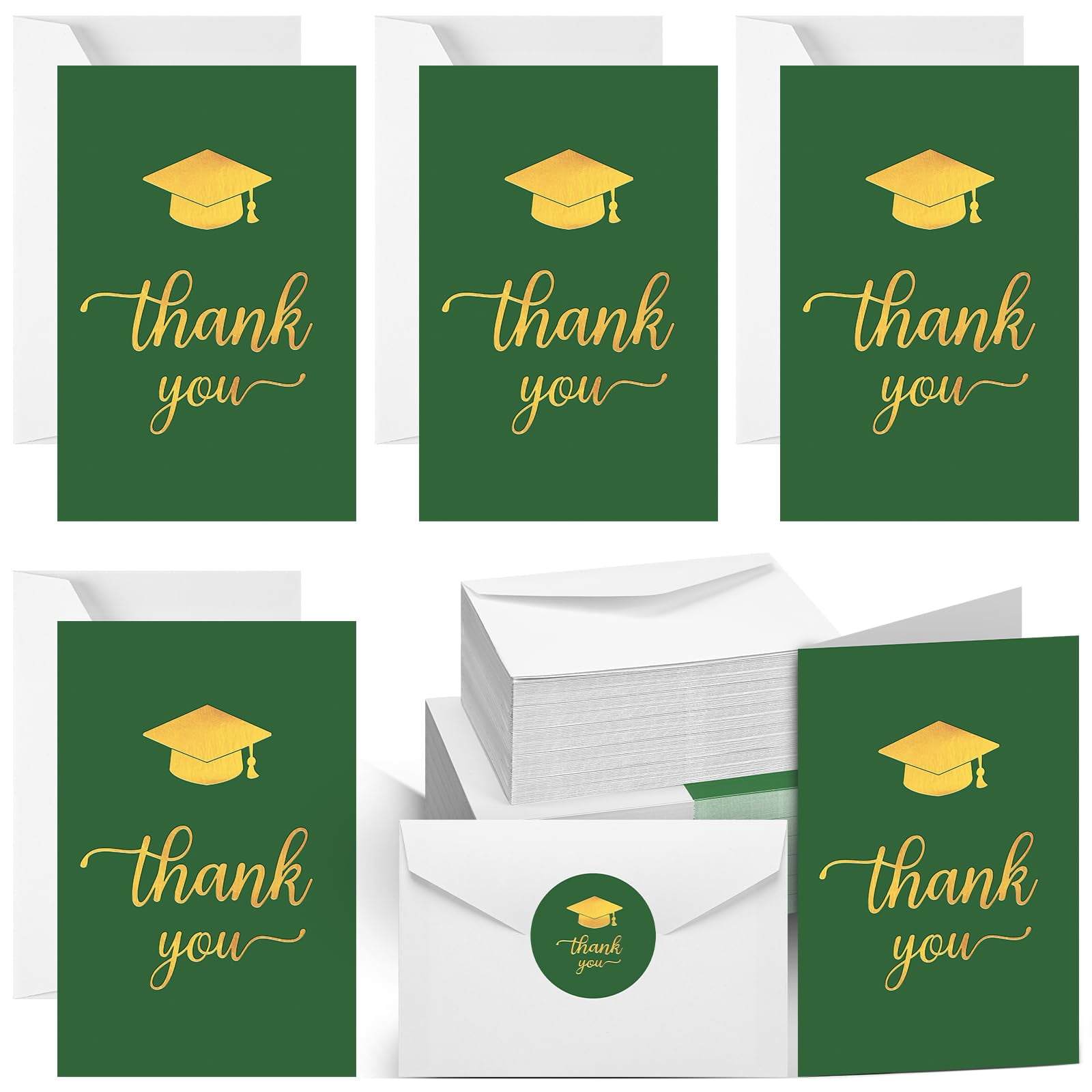 Green Graduation Thank You Note Cards 50 Pack With Envelopes and ...