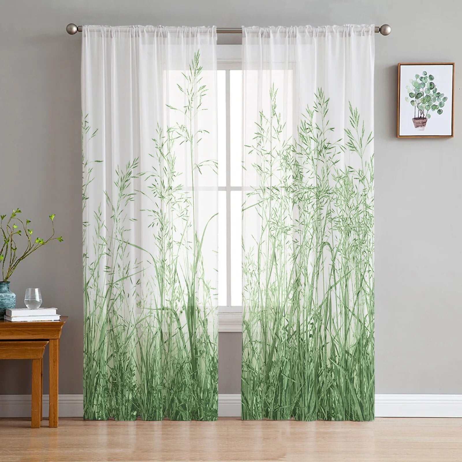 Green Grass And Plant Art Grass Curtains For Living Room Transparent ...