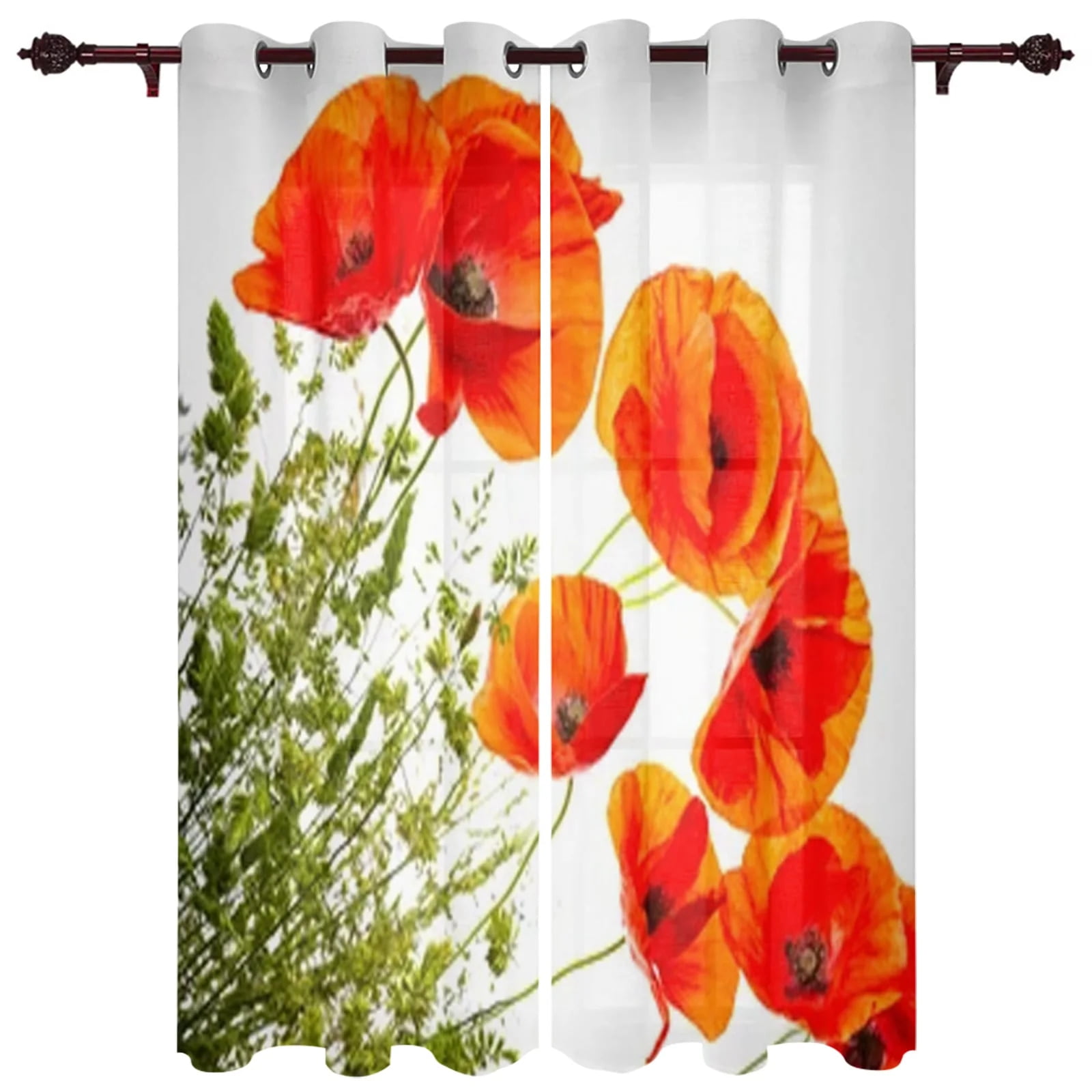 Green Grass And Red Poppies Window Curtains For Living Room Bedroom ...