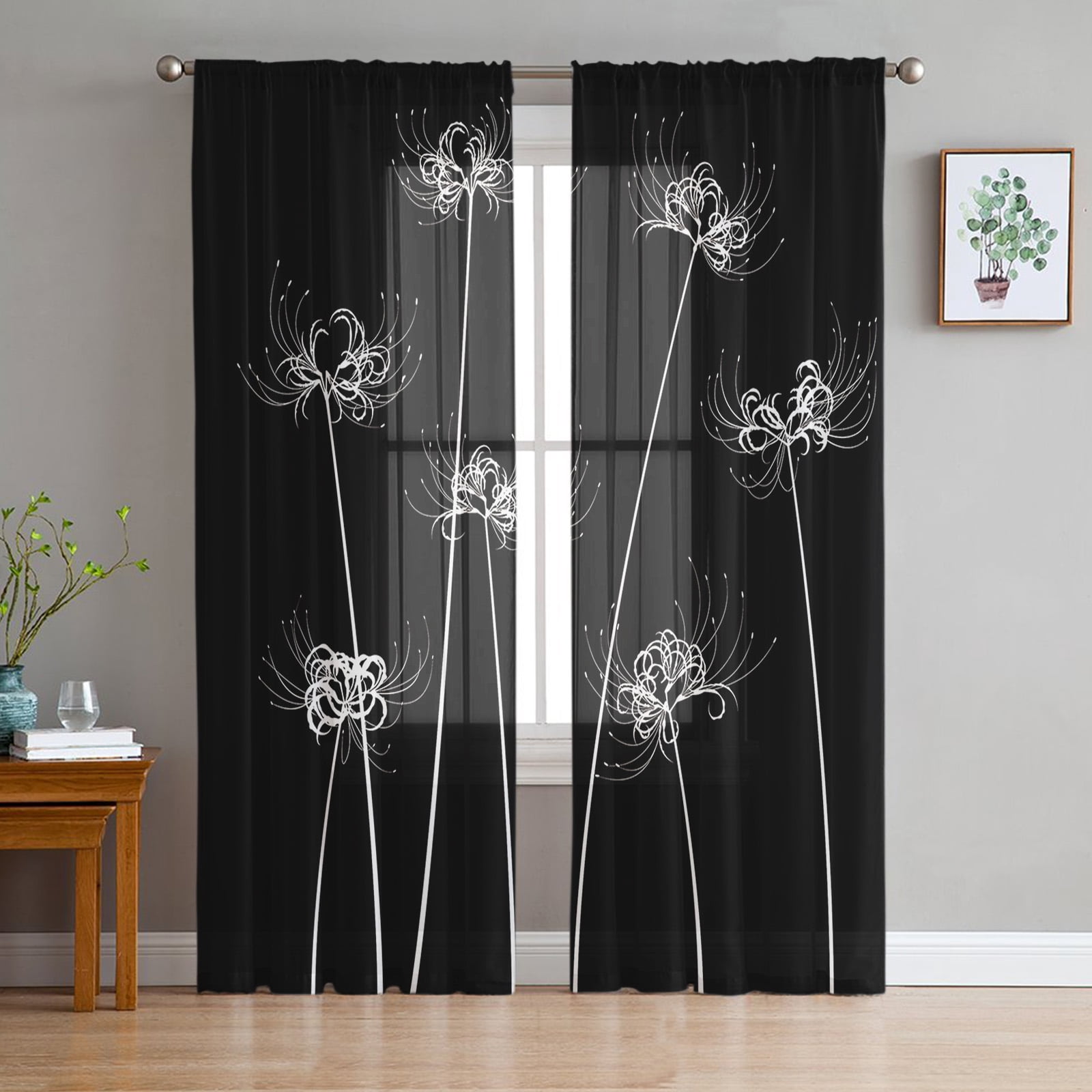 Green Grass Flower Butterfly Tulle Curtains for Living Room Bedroom ...