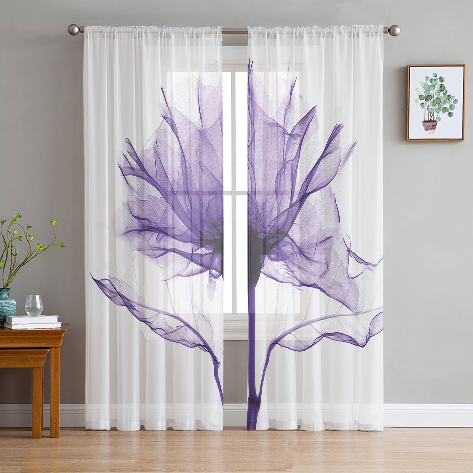 Green Grass Flower Butterfly Tulle Curtains for Living Room Bedroom ...