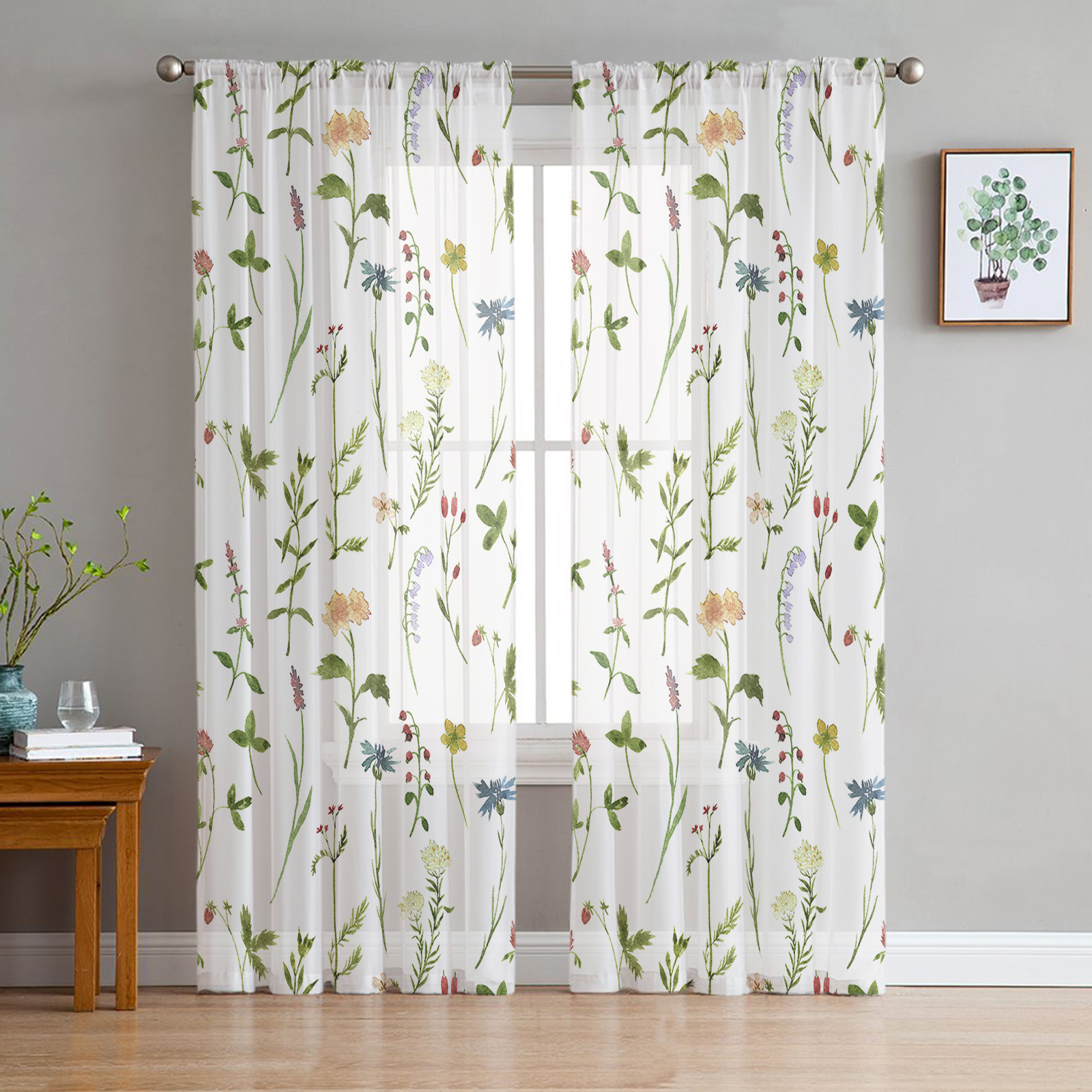Green Grass Flower Butterfly Tulle Curtains for Living Room Bedroom ...