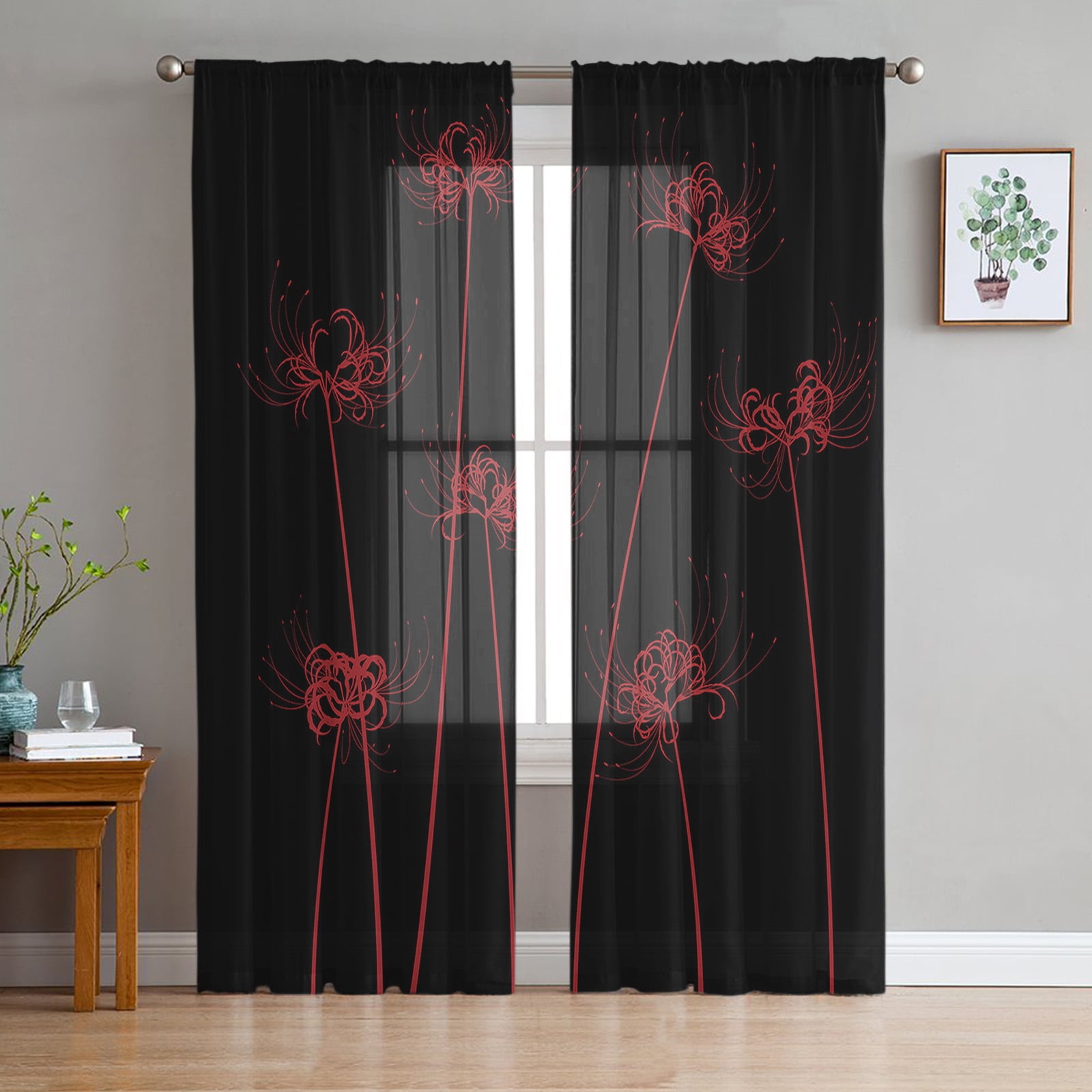 Green Grass Flower Butterfly Tulle Curtains for Living Room Bedroom ...