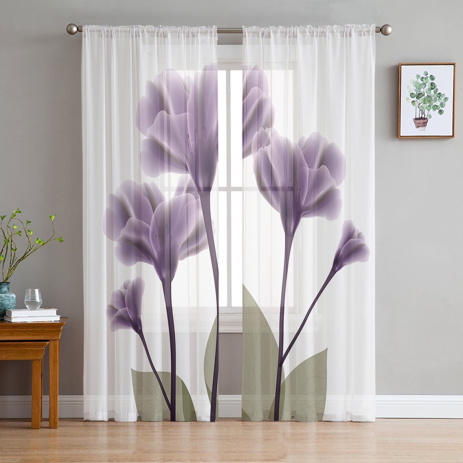 Green Grass Flower Butterfly Tulle Curtains for Living Room Bedroom ...