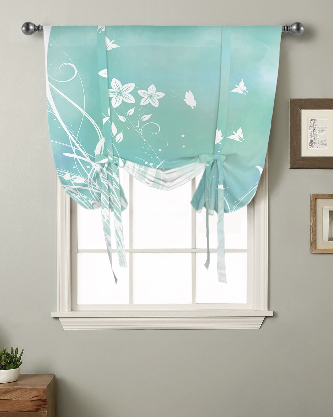 Green Grass Flower Butterfly Window Curtain for Living Room Roman ...