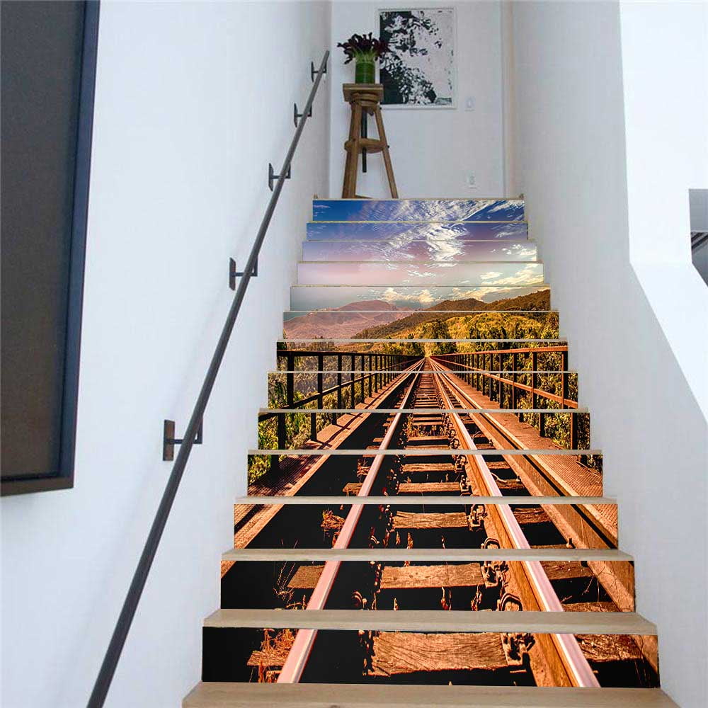 Green Grass Path Stair Stickers Tree-lined Trail Self-Adhesive ...