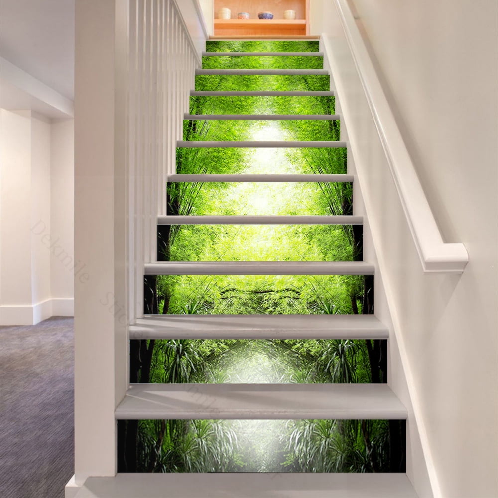 Green Grass Path Stair Stickers Tree-lined Trail Self-Adhesive ...