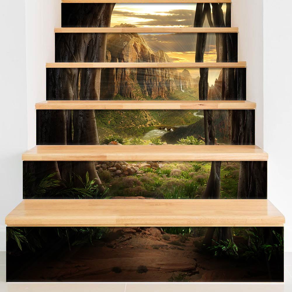 Green Grass Path Stair Stickers Tree-lined Trail Self-Adhesive ...