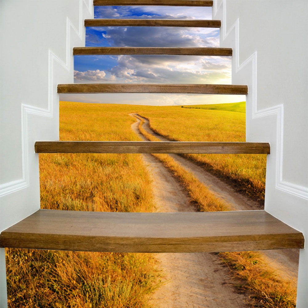 Green Grass Path Stair Stickers Tree-lined Trail Self-Adhesive ...