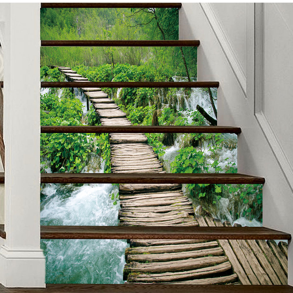 Green Grass Path Stair Stickers Tree-lined Trail Self-Adhesive ...