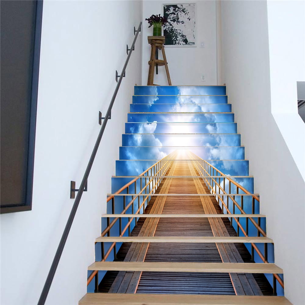 Green Grass Path Stair Stickers Tree-lined Trail Self-Adhesive ...