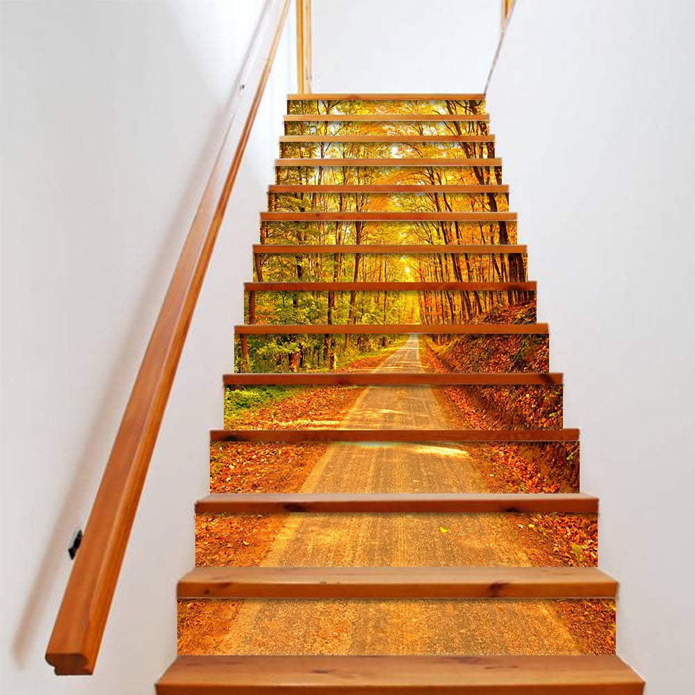 Green Grass Path Stair Stickers Tree-lined Trail Self-Adhesive ...