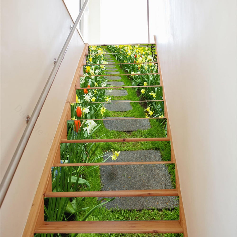 Green Grass Path Stair Stickers Tree-lined Trail Self-Adhesive ...
