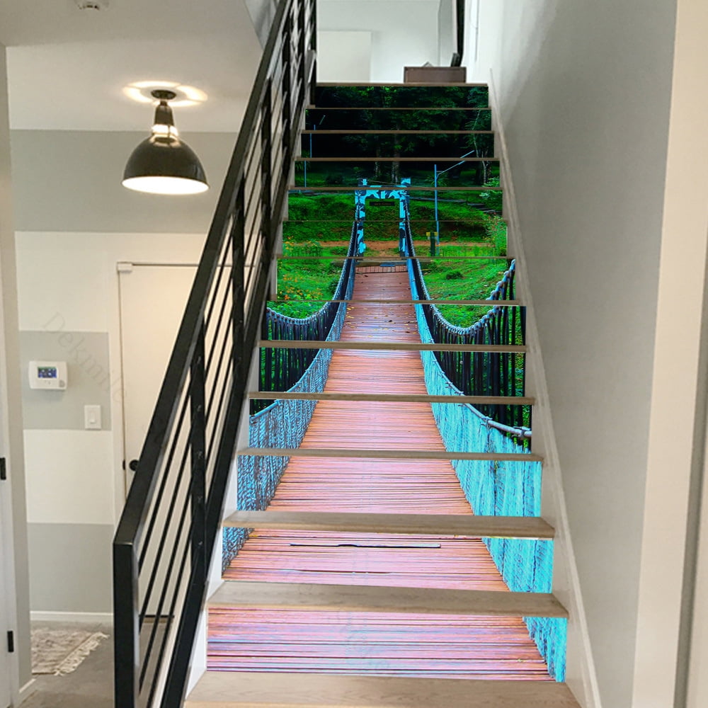 Green Grass Path Stair Stickers Tree-lined Trail Self-Adhesive ...