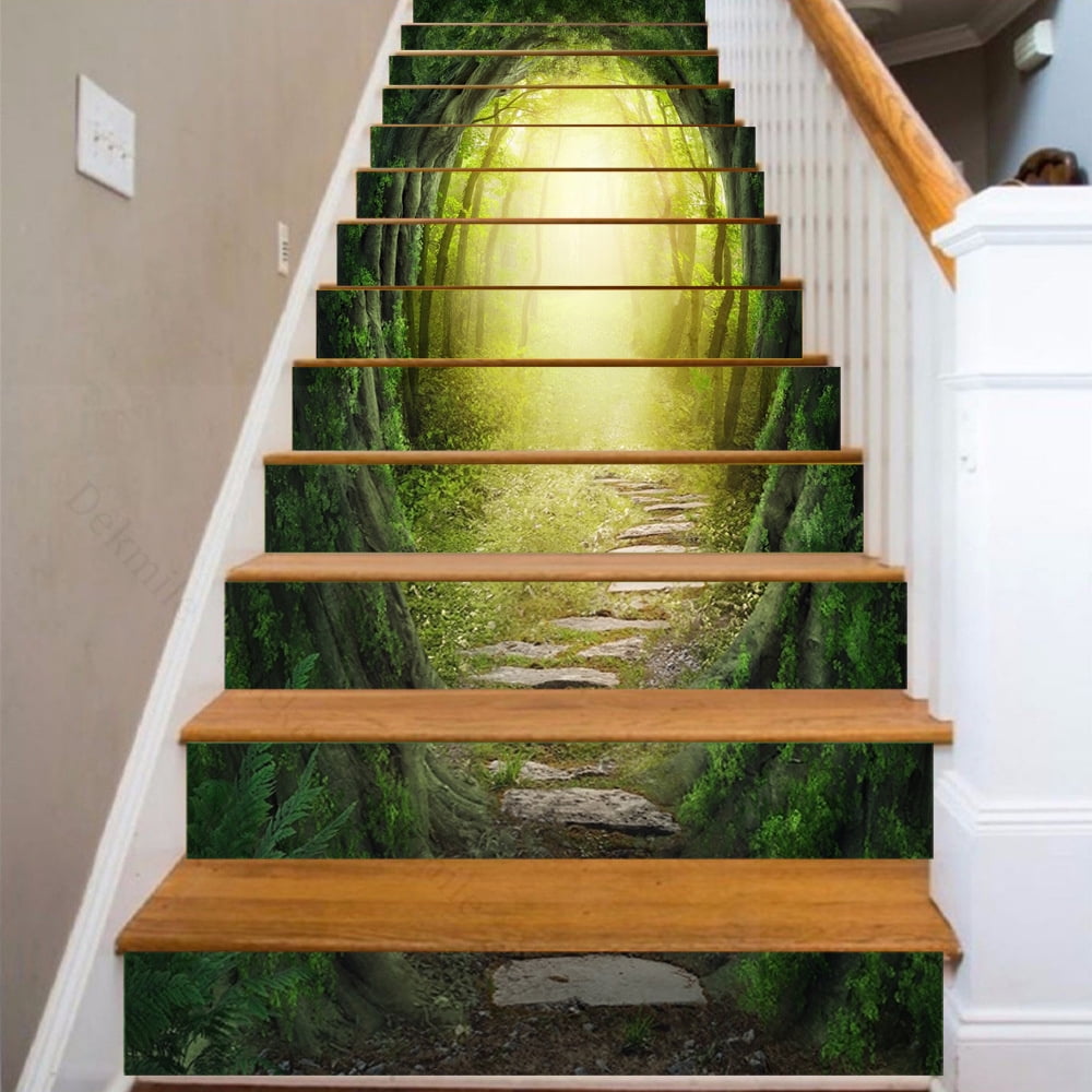 Green Grass Path Stair Stickers Tree-lined Trail Self-Adhesive ...