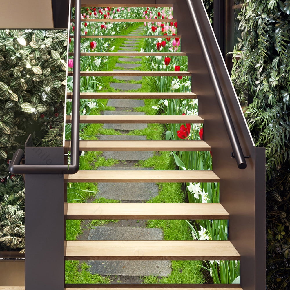 Green Grass Path Stair Stickers Tree-lined Trail Self-Adhesive ...