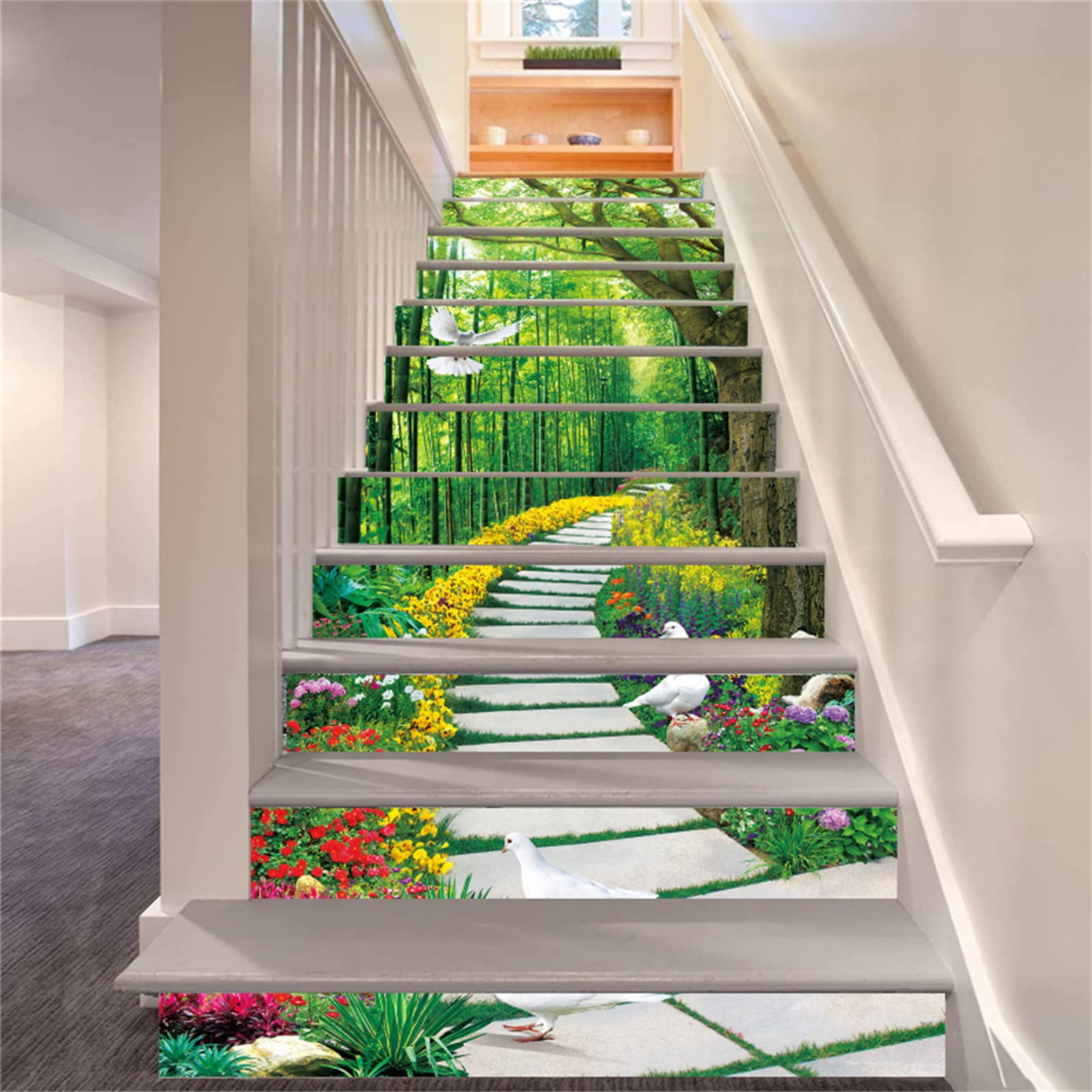 Green Grass Path Stair Stickers Tree-lined Trail Self-Adhesive ...