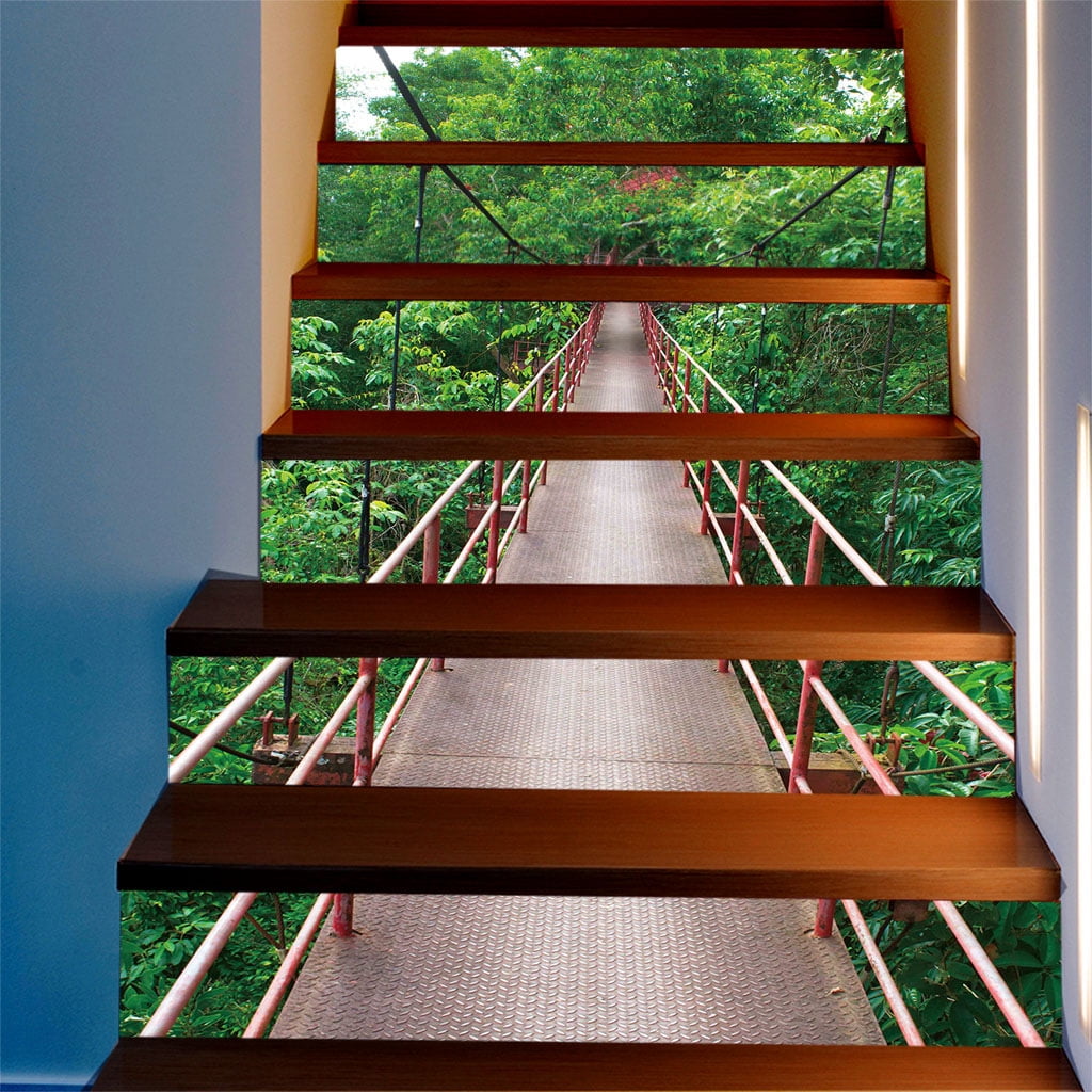 Green Grass Path Stair Stickers Tree-lined Trail Self-Adhesive ...