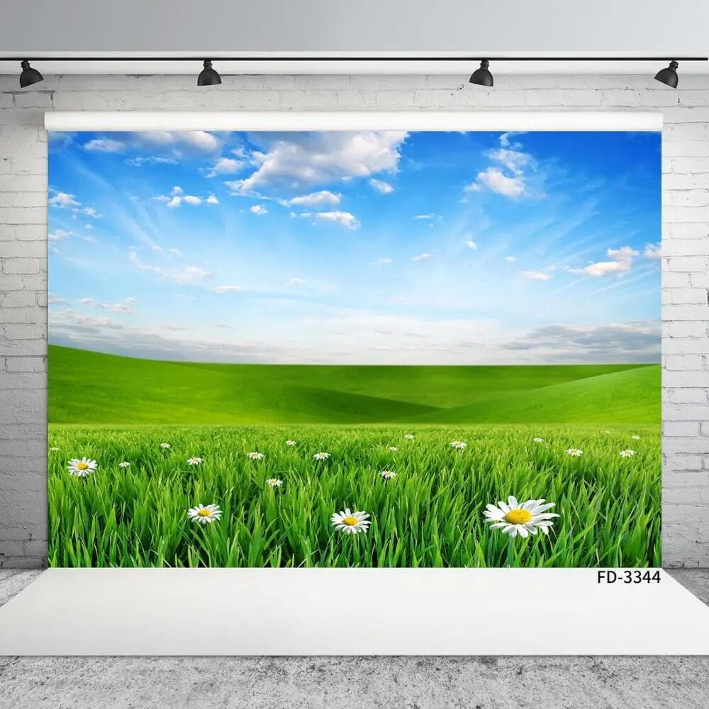Green Grass Spring Grassland Flower Backdrops Baby Portrait Outdoor ...