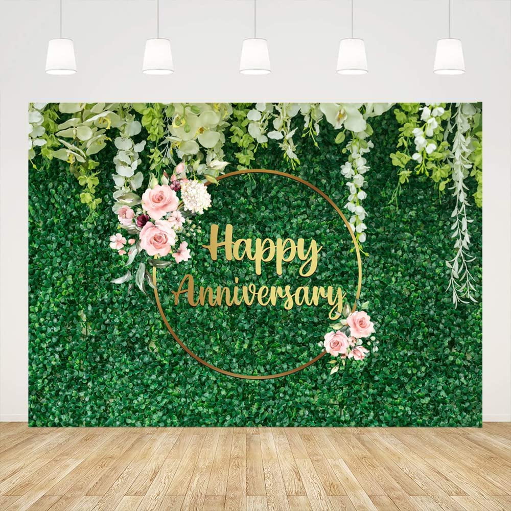 Green Grass Wall Floral Happy Anniversary Backdrop for Flower Love ...