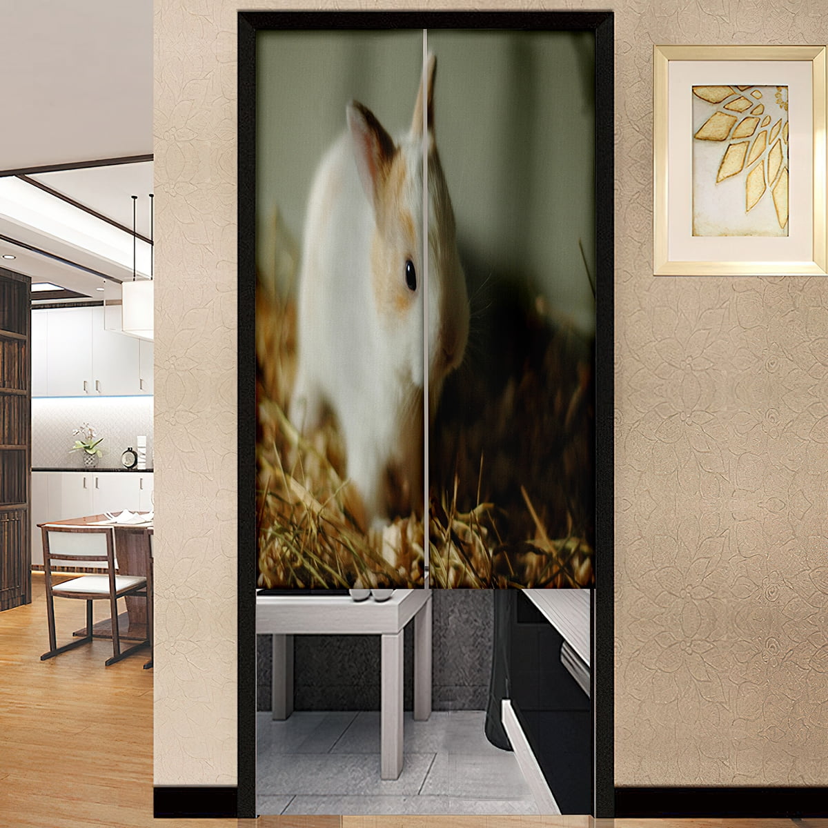 Green Grass White Rabbit Door Curtain Dust Proof Household Kitchen ...