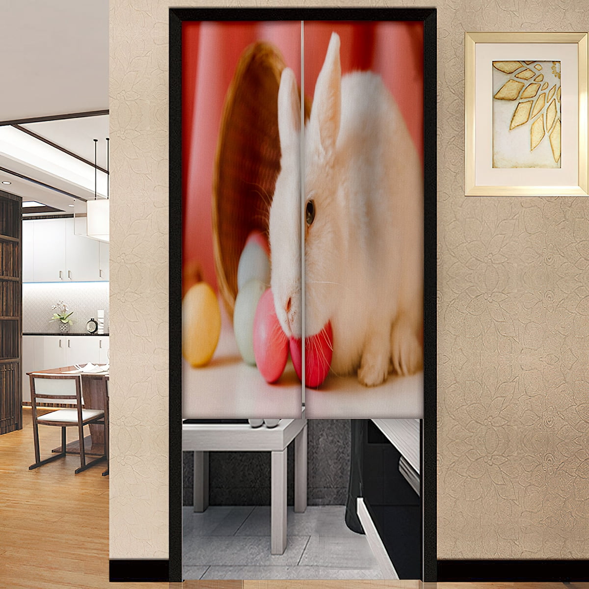 Green Grass White Rabbit Door Curtain Dust Proof Household Kitchen ...