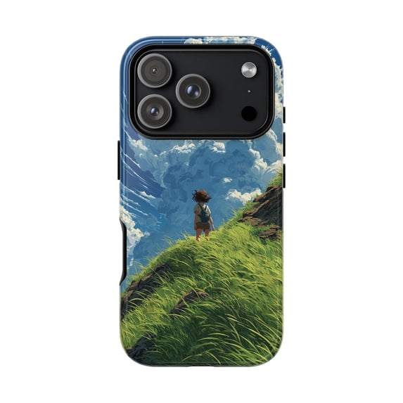 Green Grassy Mountain Blue Sky Anime Scenic View Phone Case with iPhone ...
