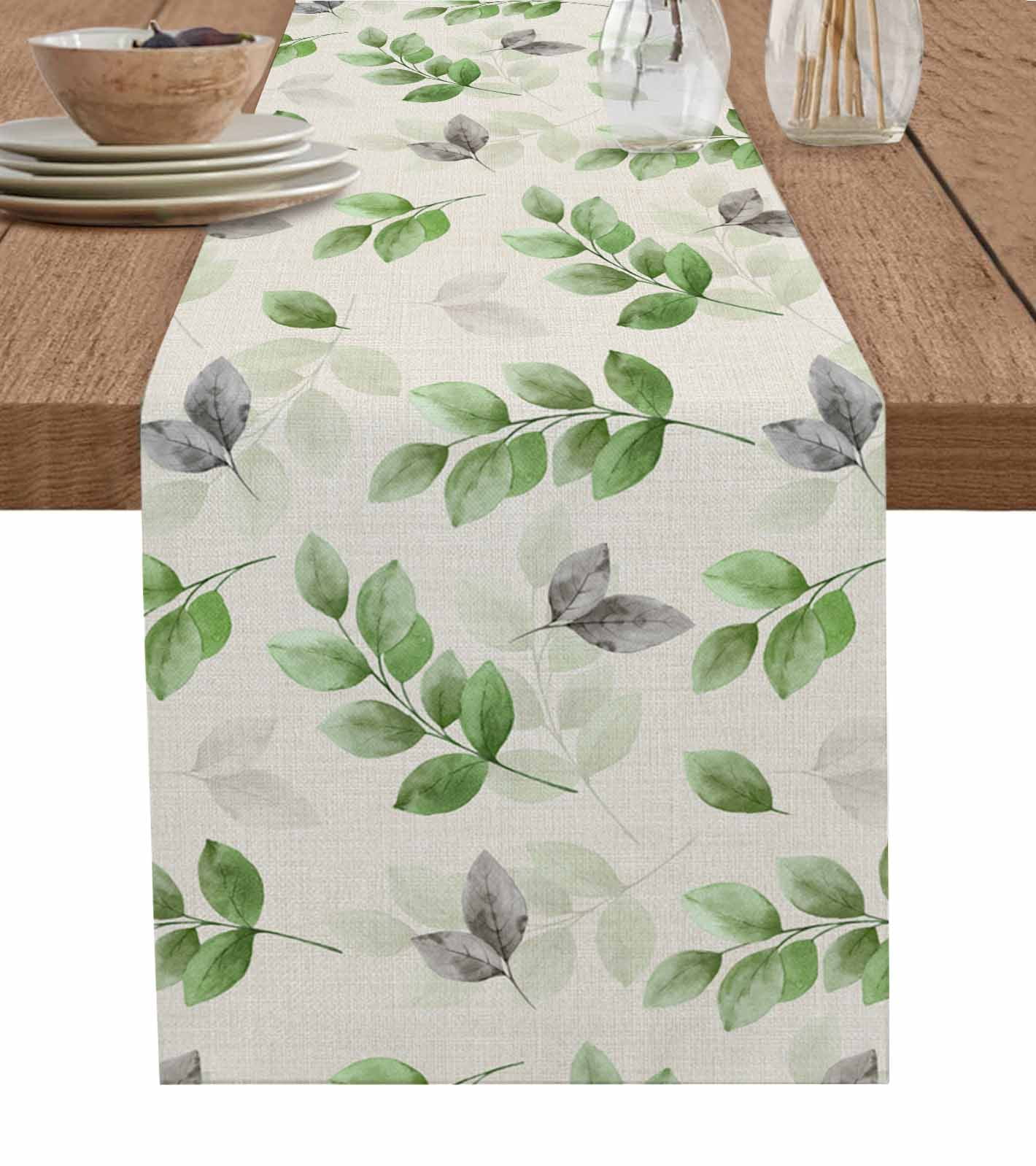 Green Gray Eucalyptus Burlap-Cotton Table Runner 120 Inches Long,Fall ...