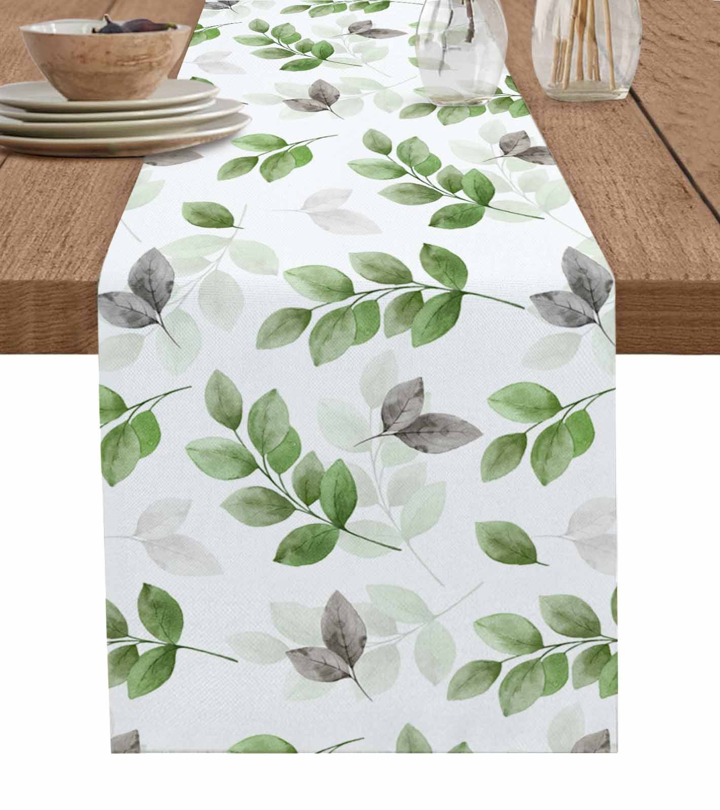 Green Gray Eucalyptus Burlap-Cotton Table Runner 72 Inches Long,Fall ...