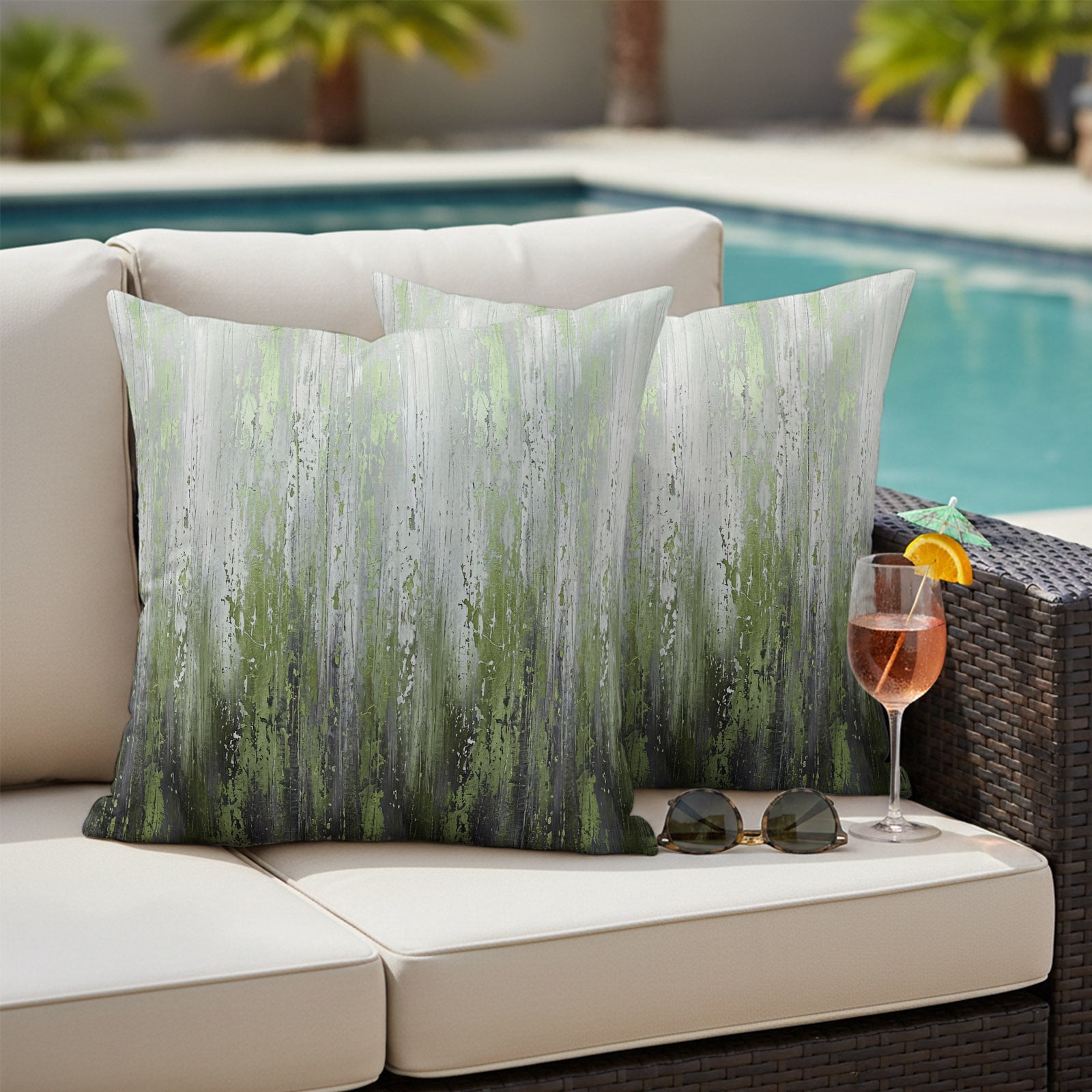 Green Gray Gradient Outdoor Waterproof Throw Pillow Covers Set of 2, 16 ...