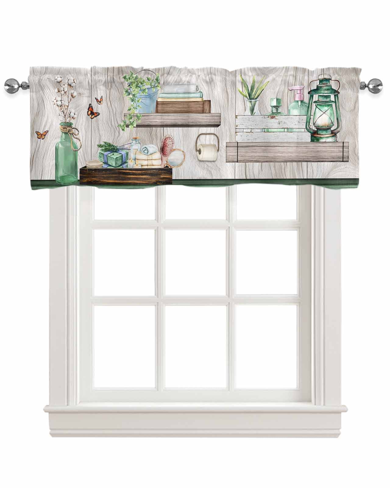 Green Gray Kitchen Valances for Windows Farmhouse Linen Window Valance ...