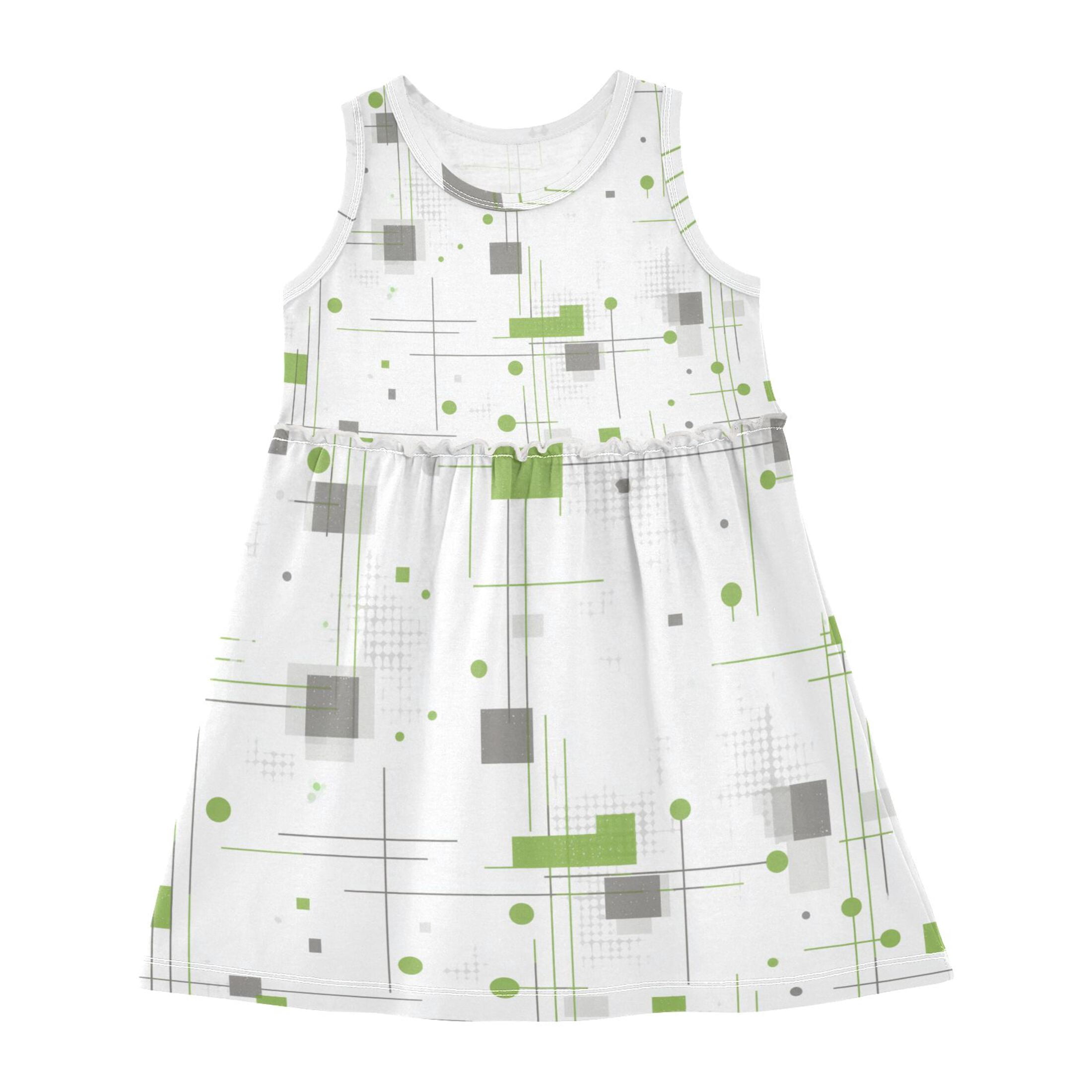 Green Gray Lines Dots Plaids Modern Style Sleeveless Dress A-Line One ...
