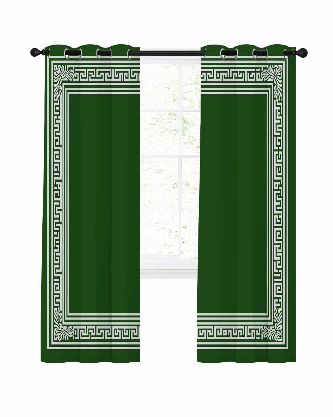 Green Greek Key Blackout Curtains 84 Inches Long for Bedroom, Geometric ...