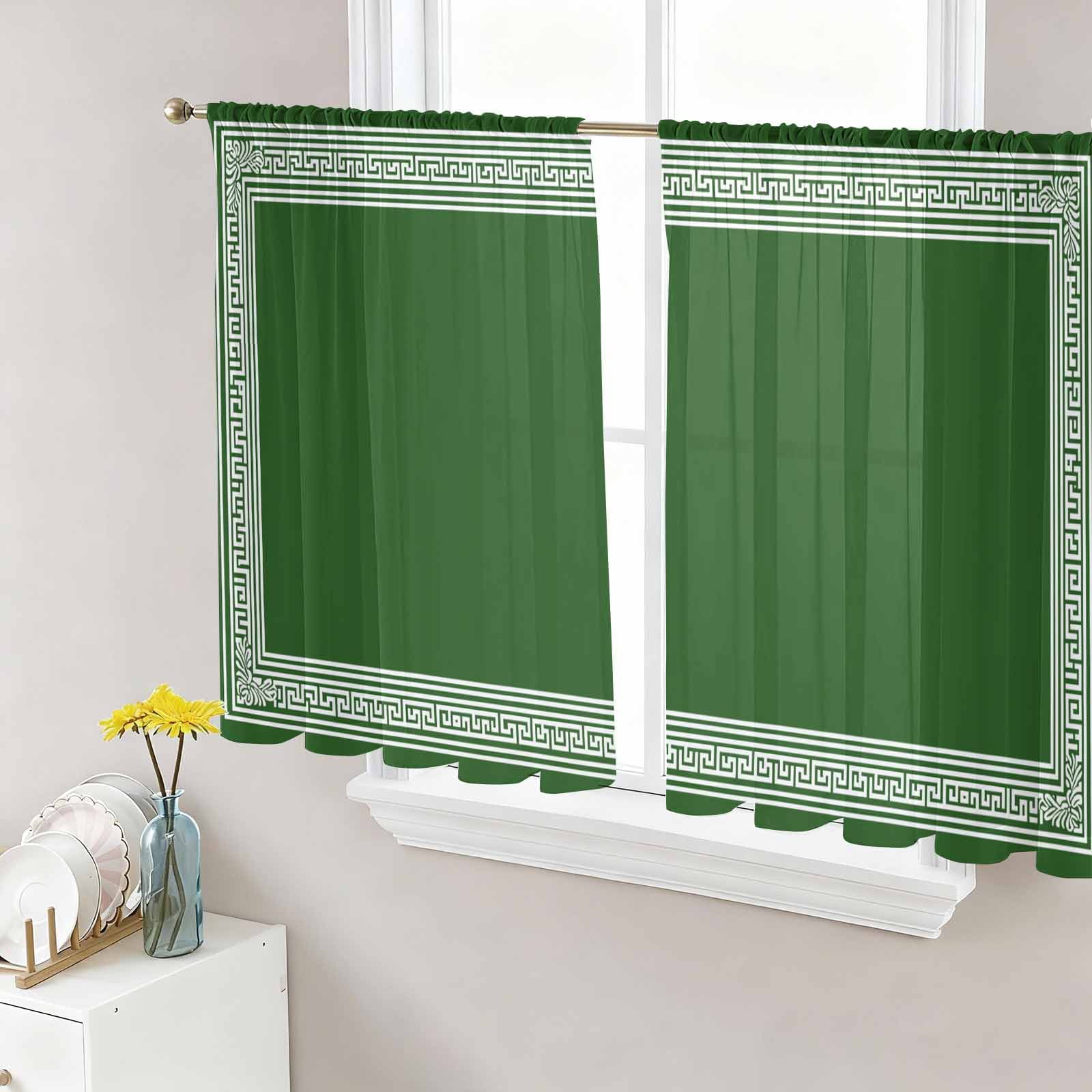 Green Greek Key Semi Sheer Curtains 54 Inch Length 2 Panels Set ...